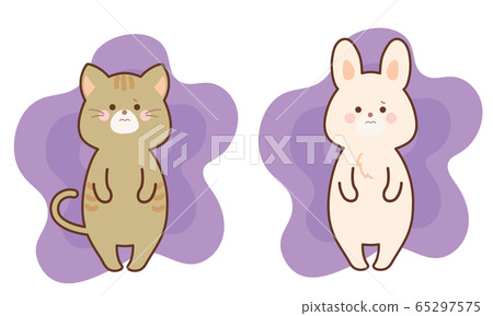 Anxious rabbit and cat set - Stock Illustration [65297575] - PIXTA