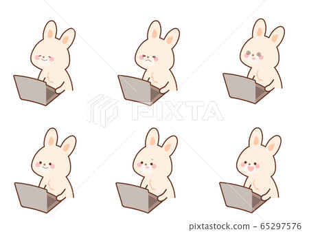 Rabbit set for desk work using a personal computer - Stock Illustration ...