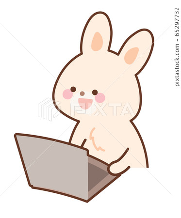 Rabbit working on a desk with a computer - Stock Illustration [65297732 ...