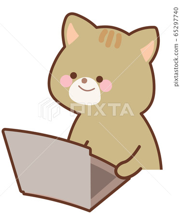 A cat working on a desk with a smile - Stock Illustration [65297740 ...