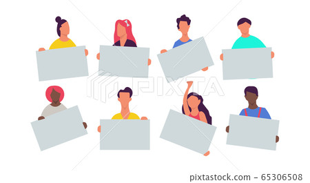People holding placard set illustration cartoon - Stock Illustration ...