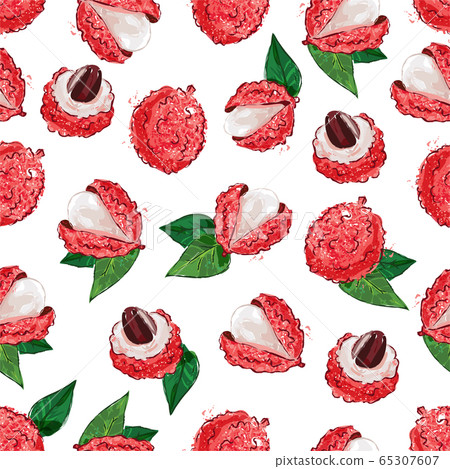 Lychee fruit seamless pattern. Exotic fruit... - Stock Illustration ...