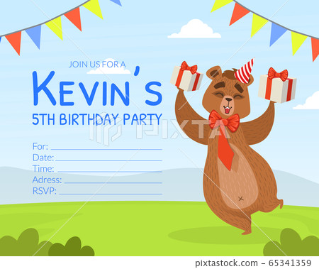 Birthday Party Invitation Card Template, Cute... - Stock Illustration ...