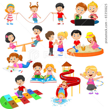 Cartoon children with different hobbies and... - Stock Illustration ...