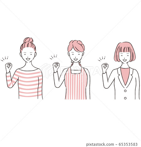 Hand-painted 1color 3 women guts pose Upper body - Stock Illustration ...