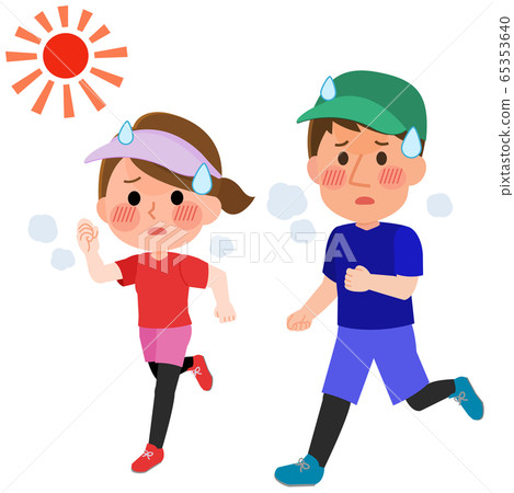Illustration of men and women running heat stroke - Stock Illustration ...