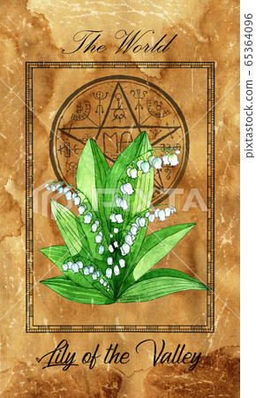The World. Major Arcana tarot card with Lily of... - Stock Illustration ...