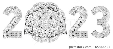 Zentangle stylized rabbit number 2023. Hand...-插圖素材 [65366325] - PIXTA圖庫