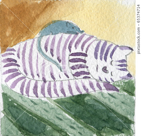 Friendship of cat and mouse, sleeping-插圖素材 [65374714] - PIXTA圖庫
