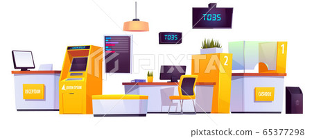 Bank interior with ATM, automated teller machine - Stock Illustration ...