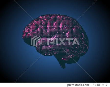 Digital pixel brain illustration on dark BG - Stock Illustration ...