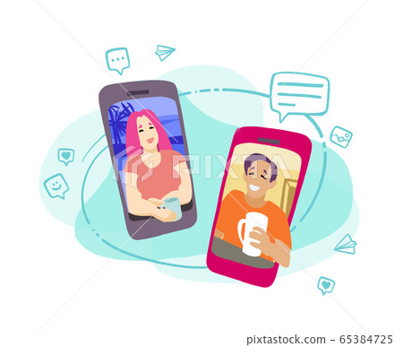Young man and woman socializing and chatting... - Stock Illustration ...