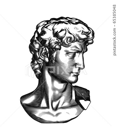 Retro engraving bust and head of David sculpture - Stock Illustration ...