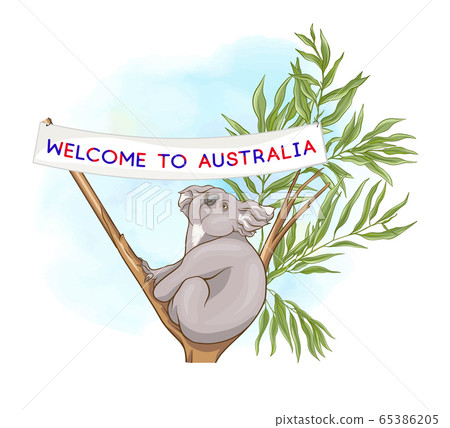 Welcome to Australia poster template with koala... - Stock Illustration ...
