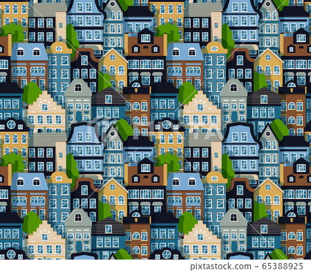 House building street seamless pattern tree vector - Stock Illustration ...