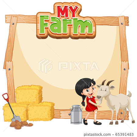 Border template design with girl and goat - Stock Illustration ...