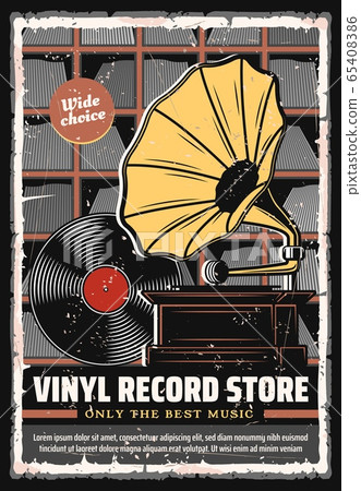 Vinyl records shop, retro poster of music store - Stock Illustration ...