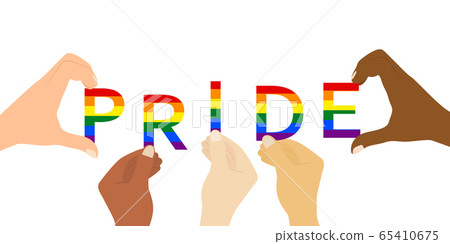 Hands holding pride word on white background -插圖素材 [65410675] - PIXTA圖庫