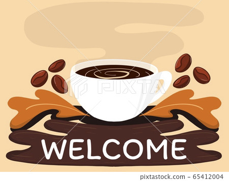 Hand draw cup of coffee and Welcome sign and... - Stock Illustration ...