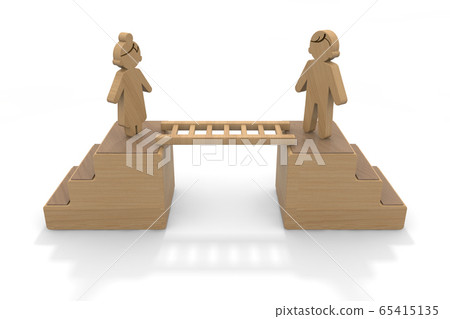A ladder on the stairs. Figure doll. Wooden... - Stock Illustration ...