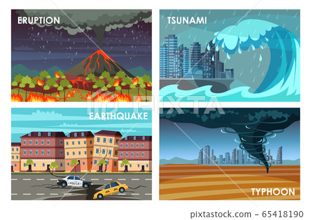 Natural disasters flat vector illustrations set - Stock Illustration ...