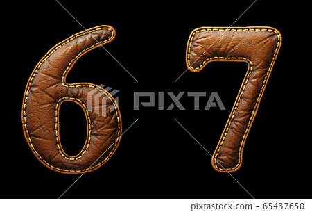 Set of numbers 6, 7 made of leather. 3D render... - Stock Illustration ...