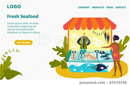 Seafood stall and fresh fish street shop store... - Stock Illustration ...