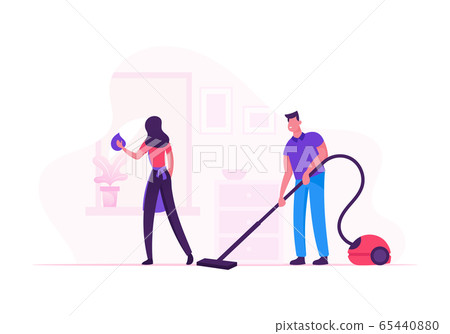 Happy Couple Homework Duties and Everyday... - Stock Illustration ...