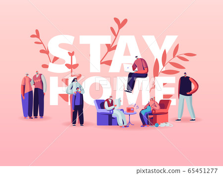 Stay Home Isolation Concept. People Characters... - Stock Illustration ...