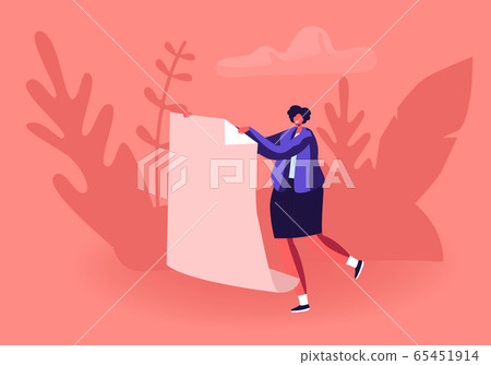 Tiny Smiling Woman Holding Huge White Piece of... - Stock Illustration ...