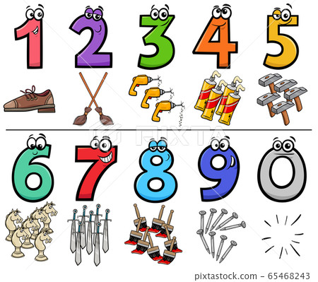 educational cartoon numbers set with objects - Stock Illustration ...