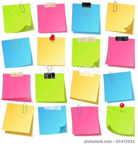 Realistic colorful blank sticky notes with clip... - Stock Illustration ...