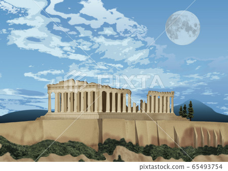 Parthenon and moon illustration - Stock Illustration [65493754] - PIXTA