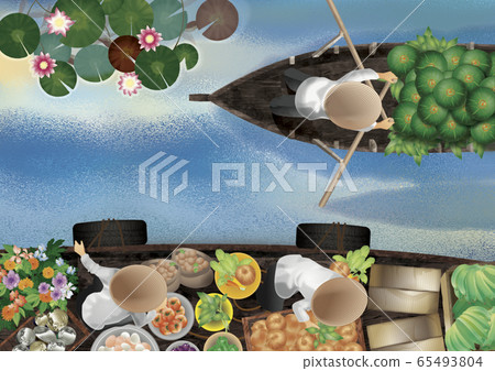 Floating market illustration - Stock Illustration [65493804] - PIXTA