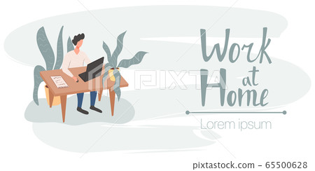 Work at home vector flat banner template with... - Stock Illustration ...
