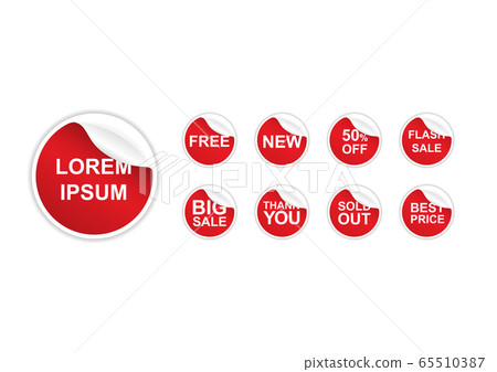 Pack of red round circle sticker with folded... - Stock Illustration ...