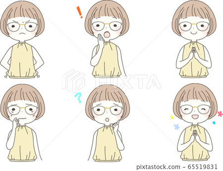 Glasses girls facial expression set - Stock Illustration [65519831] - PIXTA
