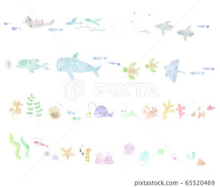 Watercolor style sea creatures decorative border - Stock Illustration ...