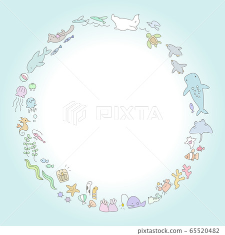 Round frame of sea creatures - Stock Illustration [65520482] - PIXTA