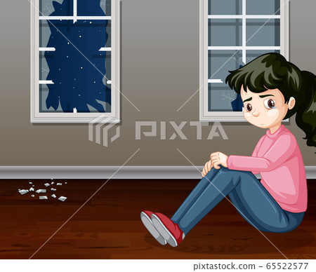 Scene with sad girl in broken home - Stock Illustration [65522577] - PIXTA