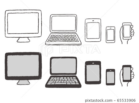 Hand drawn computer, smartphone, tablet... - Stock Illustration ...