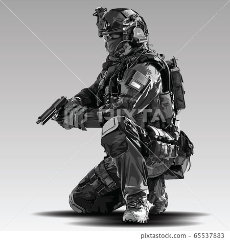 Vector Policeman Tactical Shoot Illustration. - Stock Illustration ...
