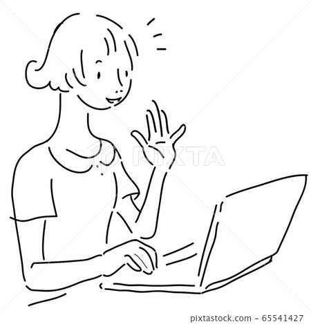 Telework female line drawing - Stock Illustration [65541427] - PIXTA
