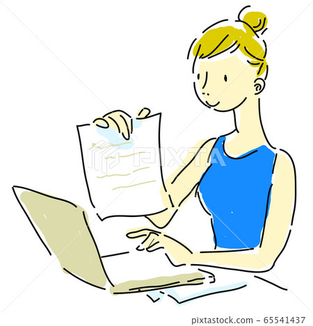 Telework woman hand drawing - Stock Illustration [65541437] - PIXTA