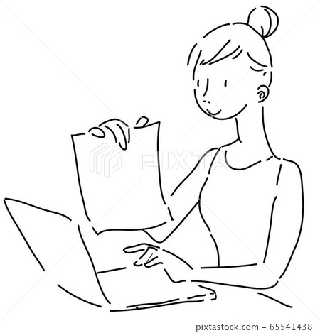 Telework female line drawing - Stock Illustration [65541438] - PIXTA