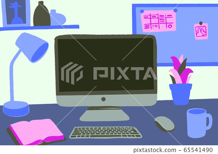 Modern workspace vector set with computer... - Stock Illustration ...