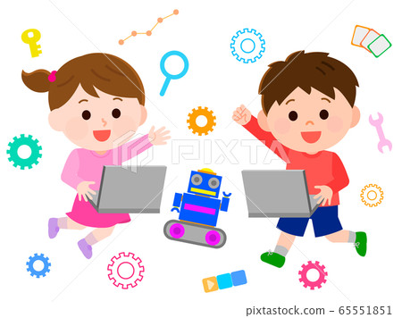 Programming learning boys and girls illustration - Stock Illustration ...