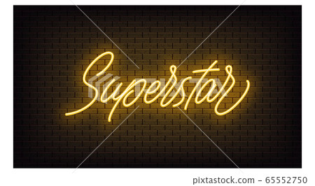 Yellow neon Superstar, lettering. Neon text of - Stock Illustration ...