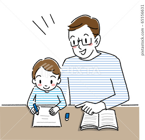 Father teaching his children to study - Stock Illustration [65556631 ...