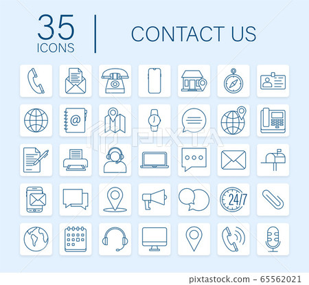 Trendy icon with contact us Thin line business... - Stock Illustration ...